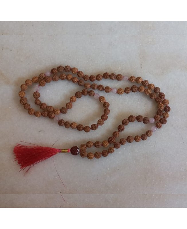 Rudraksha with Rose Quartz Kriya Mala - Rosary